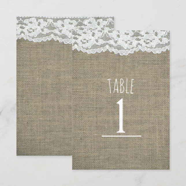 Burlap & Lace Simple Rustic Wedding Table Number | Zazzle