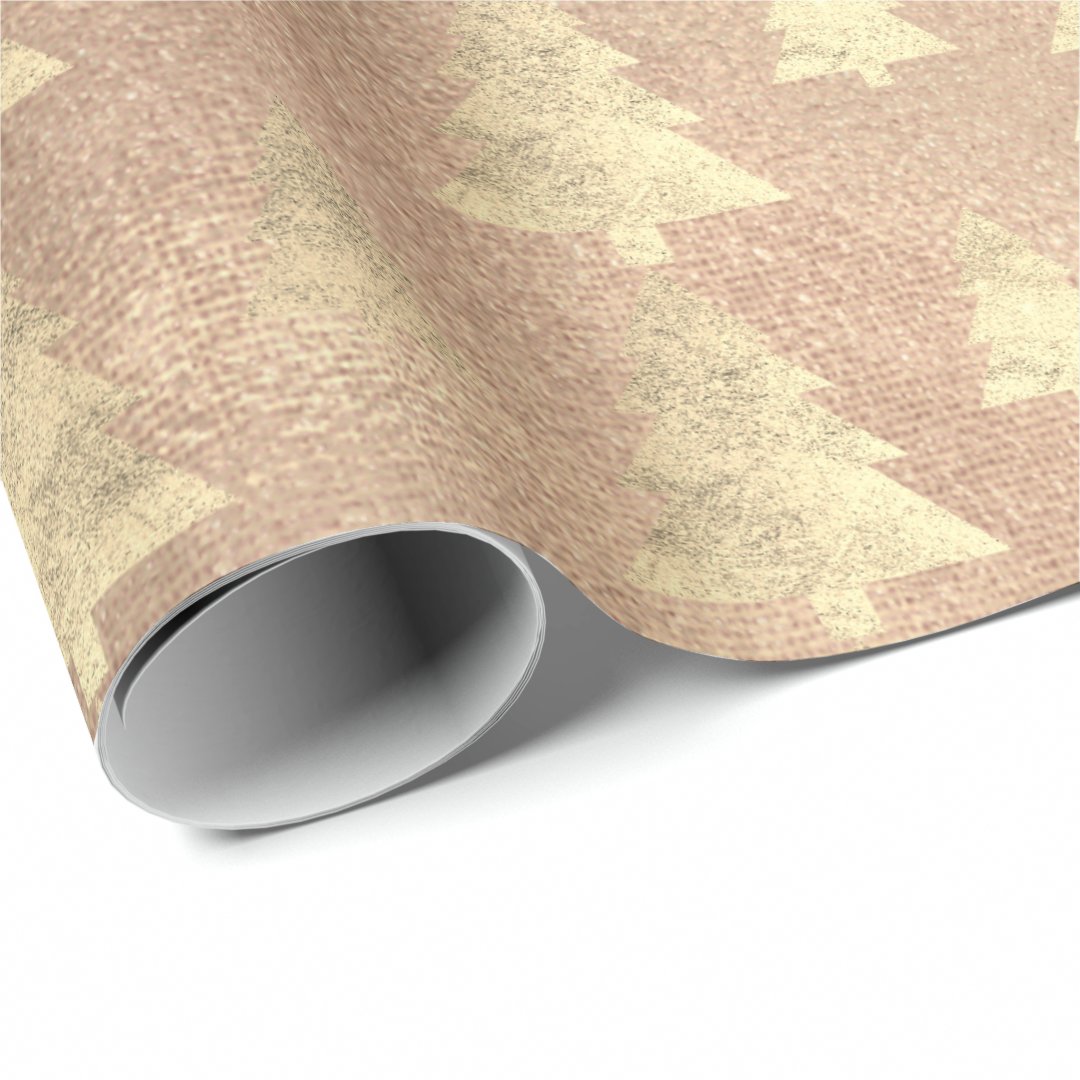Burlap Linen Cottage Gold Grunge Christmas Tree Wrapping Paper | Zazzle