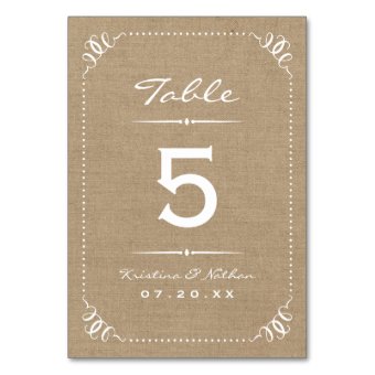 Burlap Rustic Chic Table Numbers | Zazzle