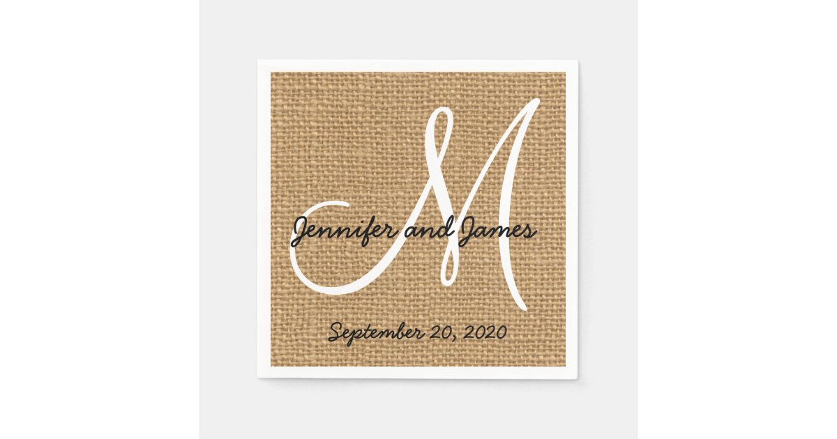 Burlap Rustic Monogram Paper Napkins | Zazzle