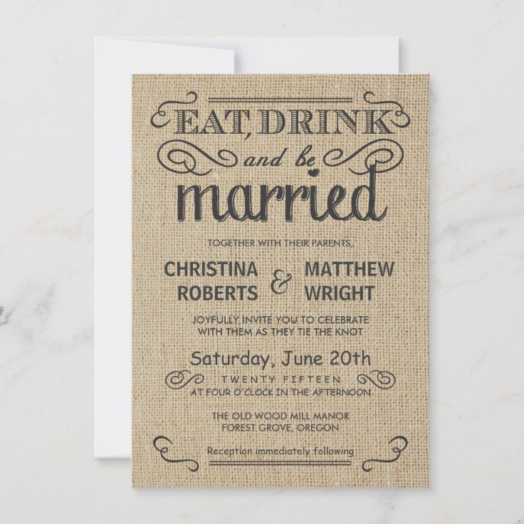 Burlap Rustic Style Wedding Invitations | Zazzle