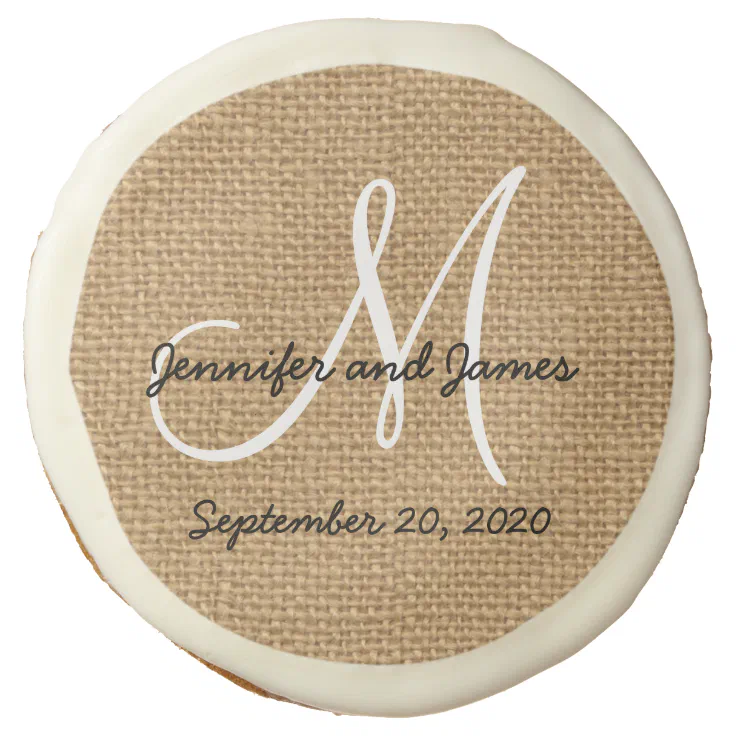 Burlap Rustic Wedding Monogram Cookie | Zazzle
