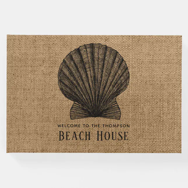 Burlap Shell Beach House Guest Book | Zazzle