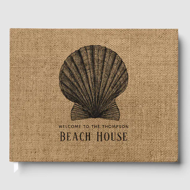 Burlap Shell Beach House Guest Book | Zazzle