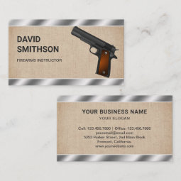 Burlap Steel Pistol Gun Shop Gunsmith Firearms Business Card | Zazzle