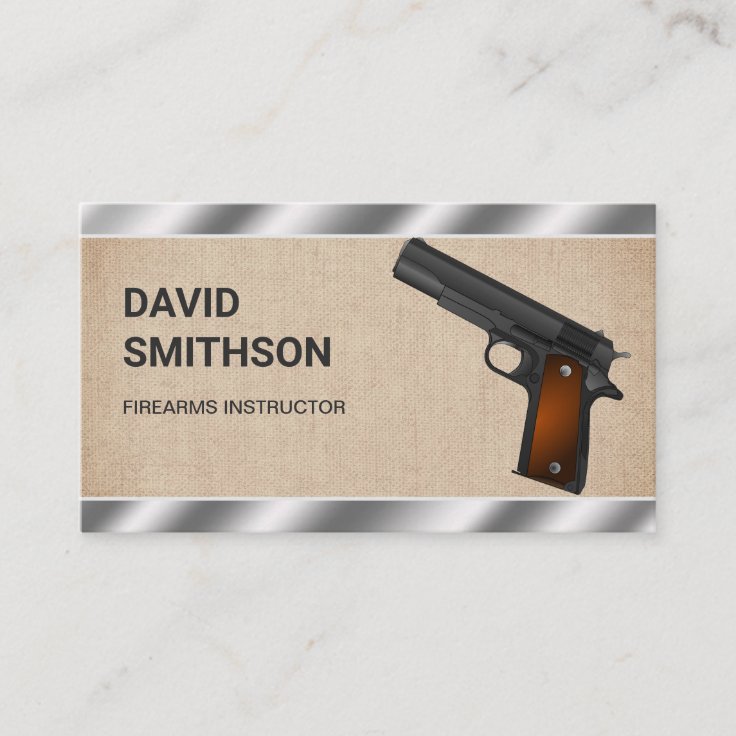 Burlap Steel Pistol Gun Shop Gunsmith Firearms Business Card | Zazzle