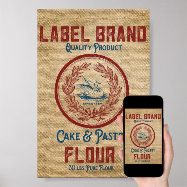 Burlap Vintage Cake Pastry Flour Sack Poster | Zazzle