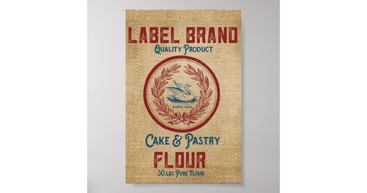 Burlap Vintage Cake Pastry Flour Sack Poster | Zazzle