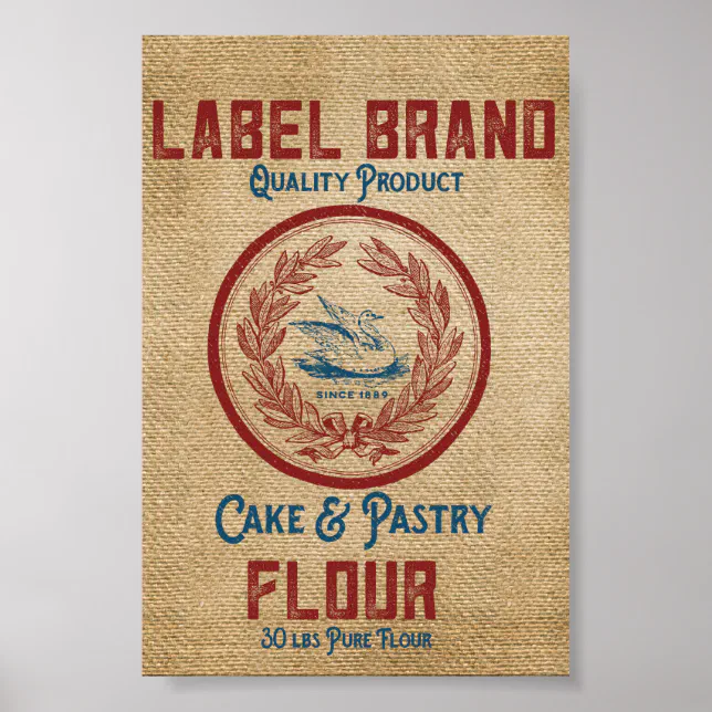Burlap Vintage Cake Pastry Flour Sack Poster | Zazzle