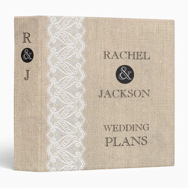 Burlap + White Lace Rustic Wedding Planner Binder | Zazzle