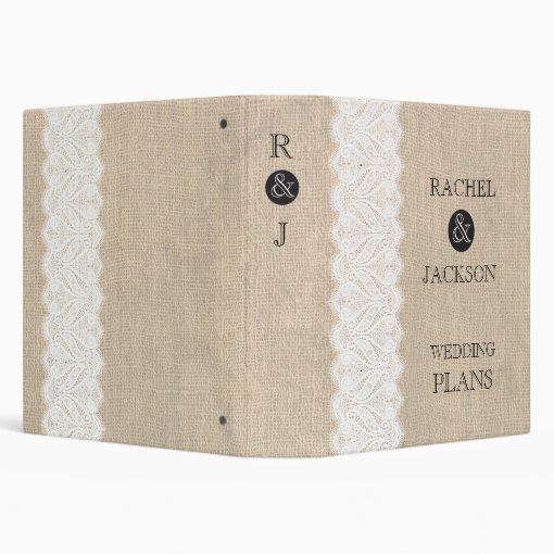 Burlap + White Lace Rustic Wedding Planner Binder | Zazzle