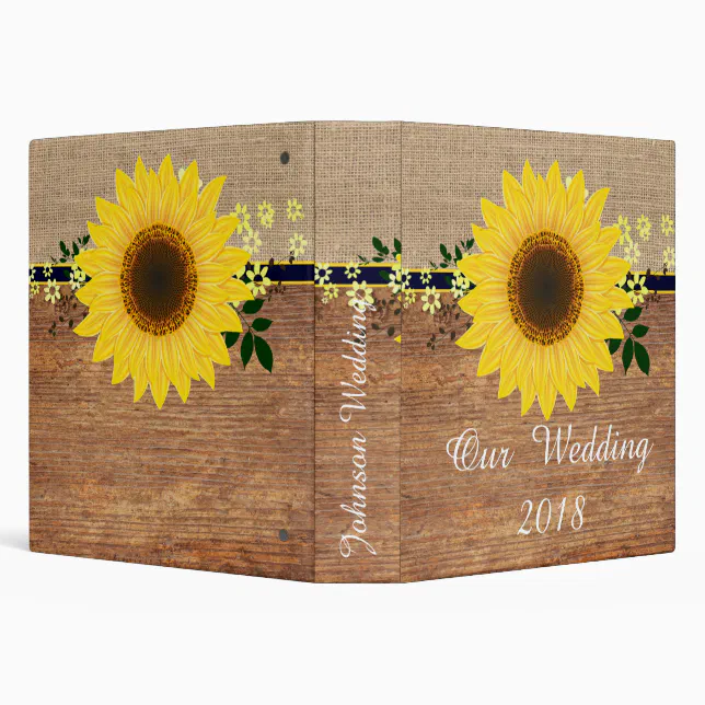 burlap yellow sunflowers 3 ring binder | Zazzle