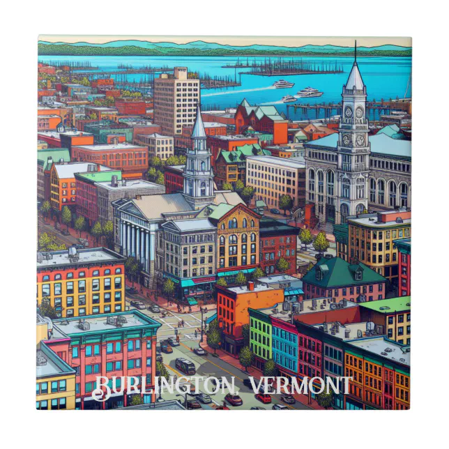 Burlington, Vermont Comic Book Style Art Ceramic Tile | Zazzle