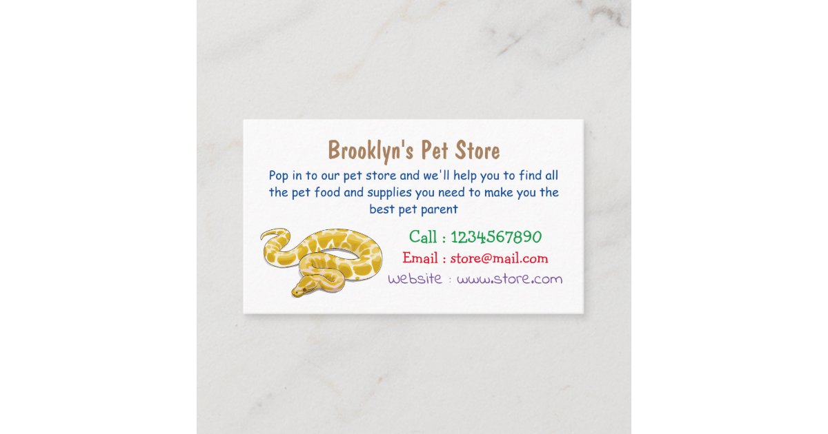 Burmese python snake cartoon illustration business card | Zazzle