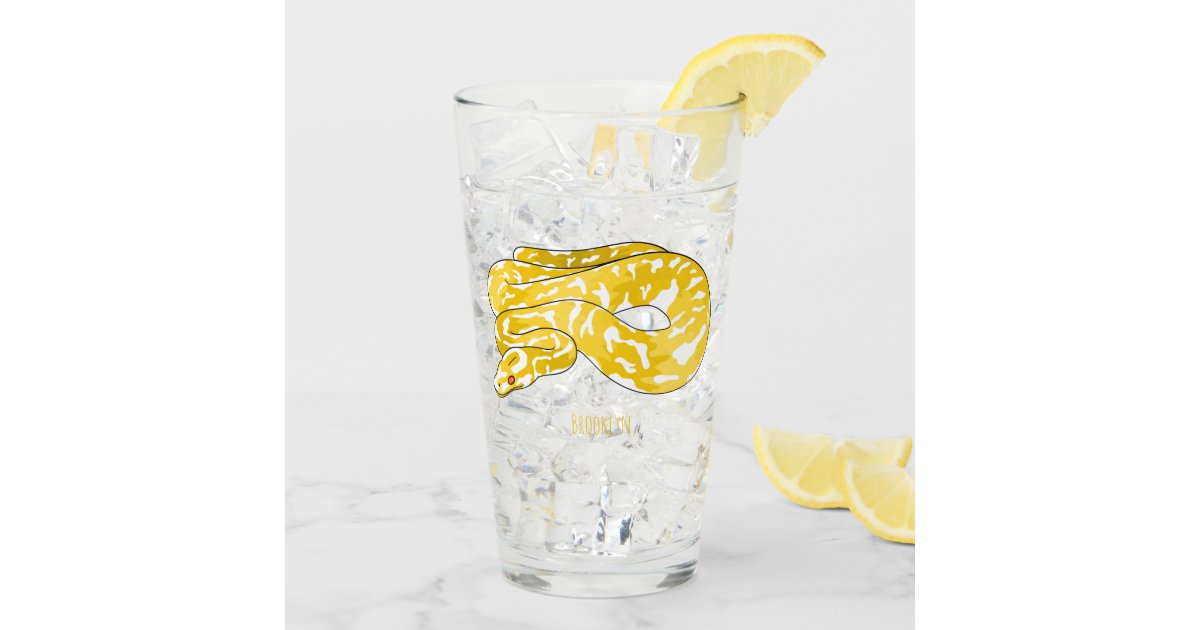 Burmese python snake cartoon illustration glass | Zazzle