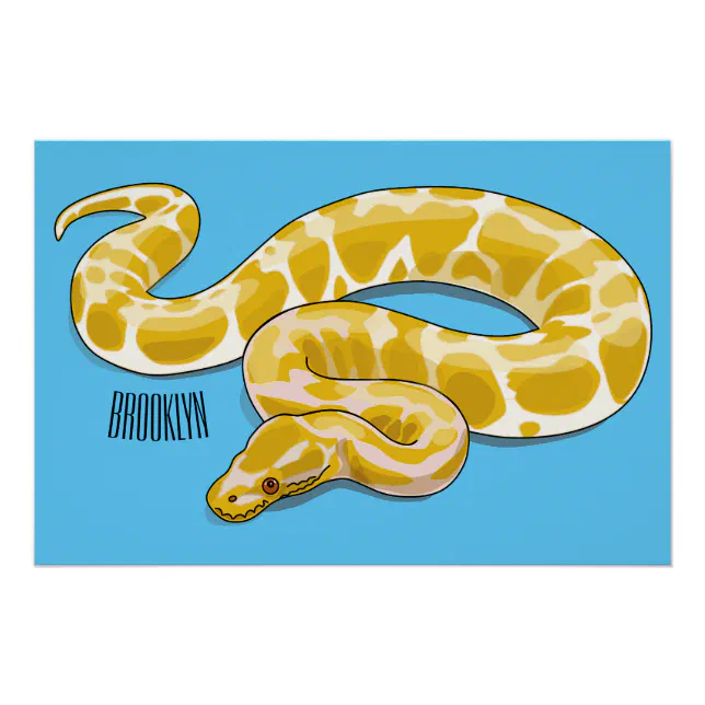 Burmese python snake cartoon illustration poster | Zazzle