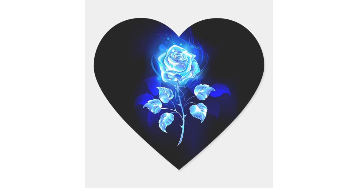 Burning Blue Rose Heart Sticker | Zazzle