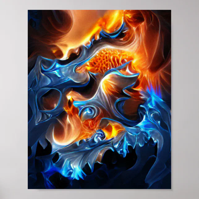 Burning Fire and Ice Spiral Fractal Art Poster | Zazzle