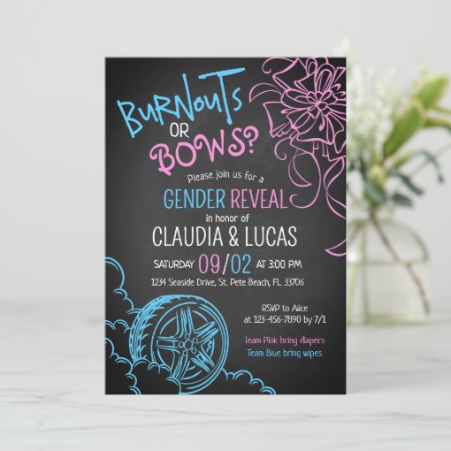 Burnouts Bows Gender Reveal Invitation | Zazzle Burnouts Bows Gender Reveal Invitation | Zazzle