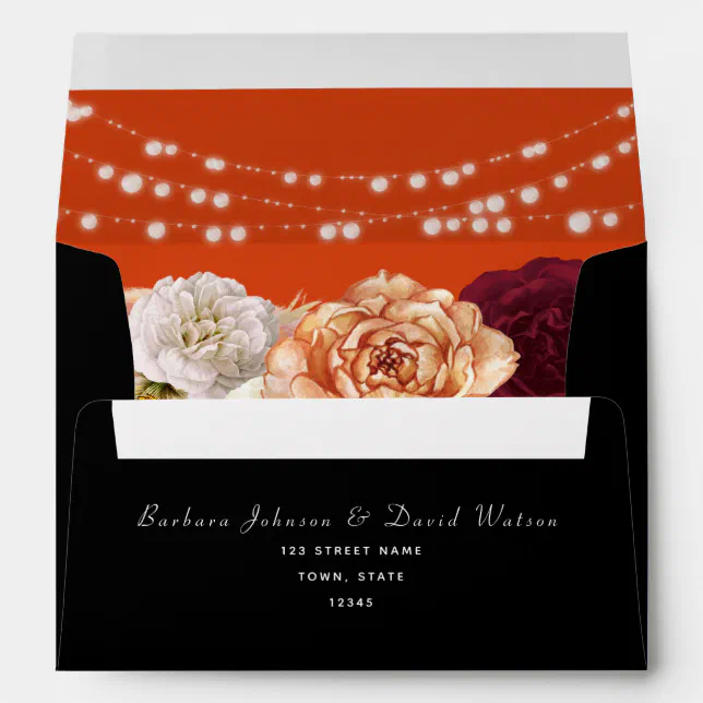 Burnt Orange and Black Wedding 5x7 Envelope | Zazzle