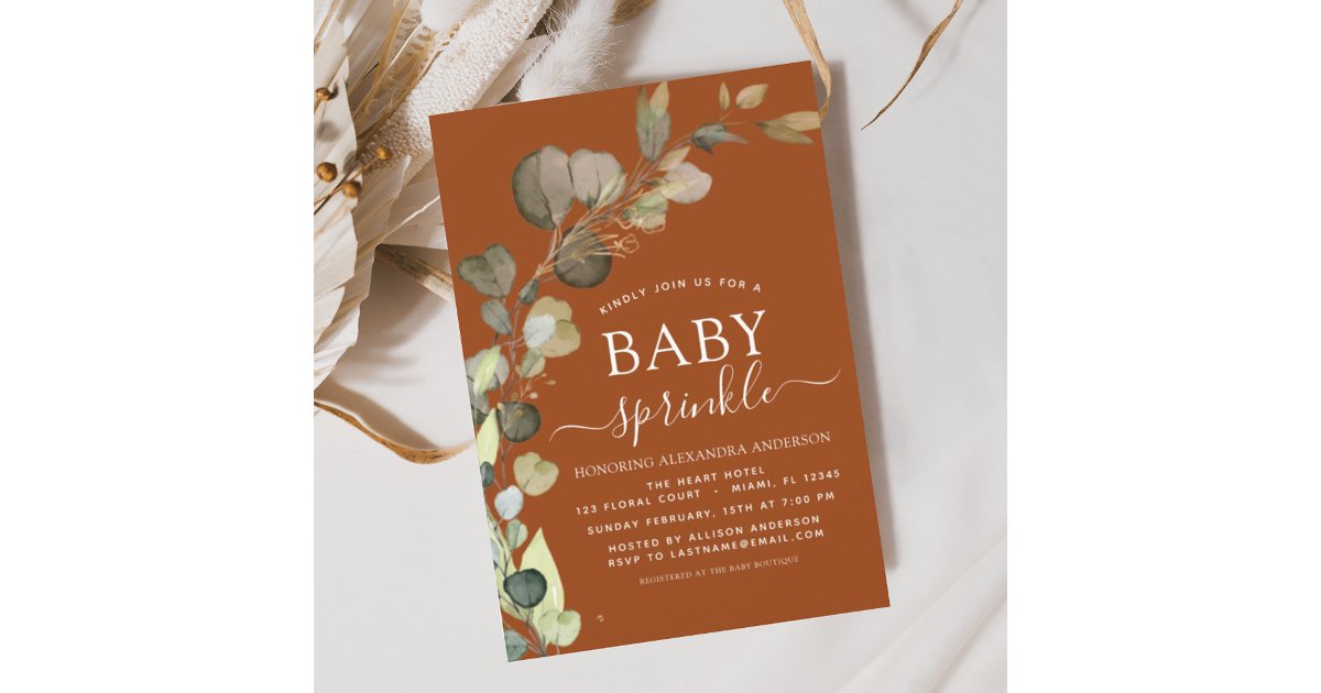 Burnt Orange Baby Sprinkle Shower Invitation | Zazzle