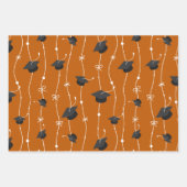 Burnt Orange & Black Graduation Cap Toss Wrapping Paper Sheets | Zazzle