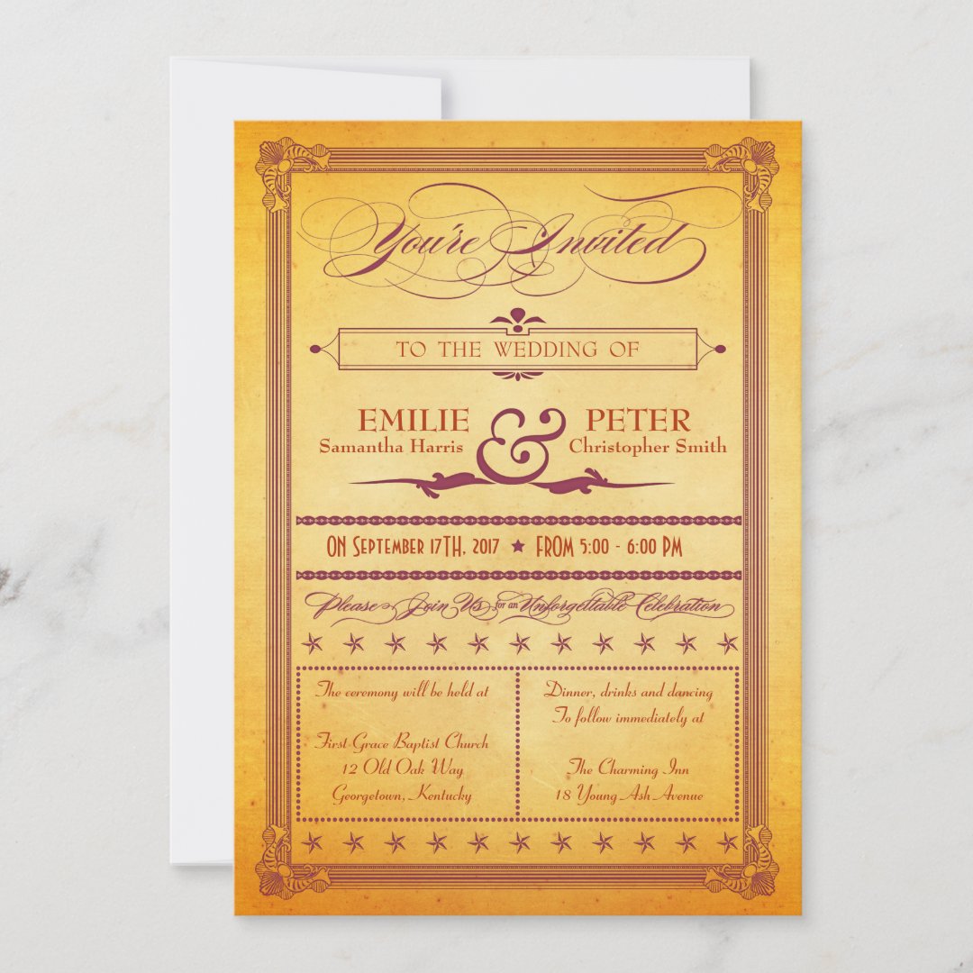 Burnt Orange Burgundy Poster Style Wedding Invite | Zazzle