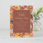 Burnt Orange Cream Rust Floral 18th Birthday Invitation | Zazzle