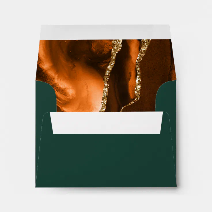 Burnt Orange Emerald Green Gold Agate Wedding Envelope | Zazzle