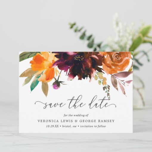 Burnt Orange Fall Floral Rustic Elegant Wedding Save The Date | Zazzle