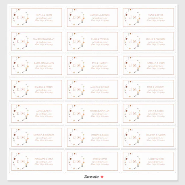 Burnt Orange Floral Crest Monogram Guest Address Sticker | Zazzle
