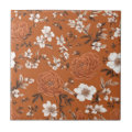Burnt Orange Floral Pattern Ceramic Tile | Zazzle