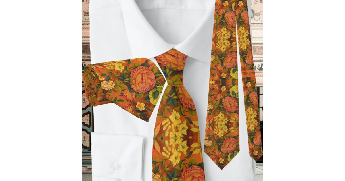 Burnt Orange Floral Pattern Vintage Neck Tie | Zazzle