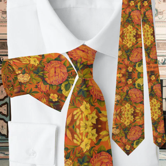 Burnt Orange Floral Pattern Vintage Neck Tie | Zazzle