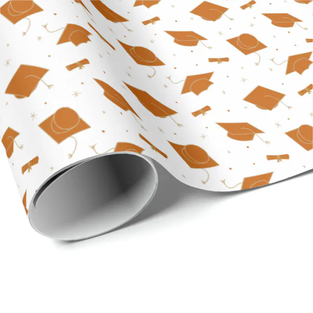 Burnt Orange Graduation Cap Toss Wrapping Paper | Zazzle