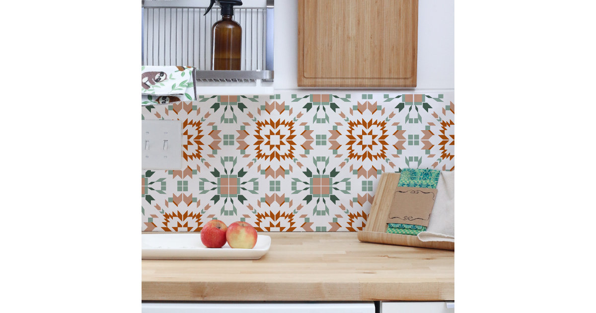 Burnt Orange Green White Aztec Geometric Tribal Ceramic Tile | Zazzle