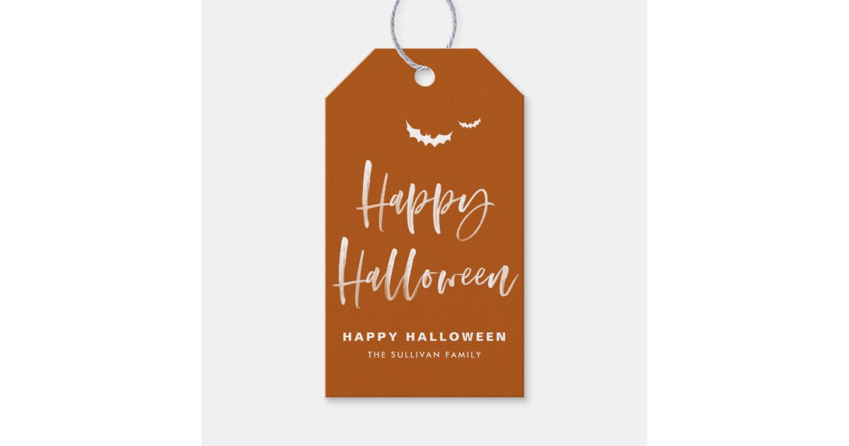 Burnt Orange Happy Halloween Brush Calligraphy Gift Tags | Zazzle