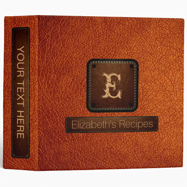 Burnt Orange Leather Elegant Monogram 3 Ring Binder | Zazzle