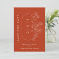 Burnt Orange Line Drawn Floral Photo Wedding Save The Date | Zazzle