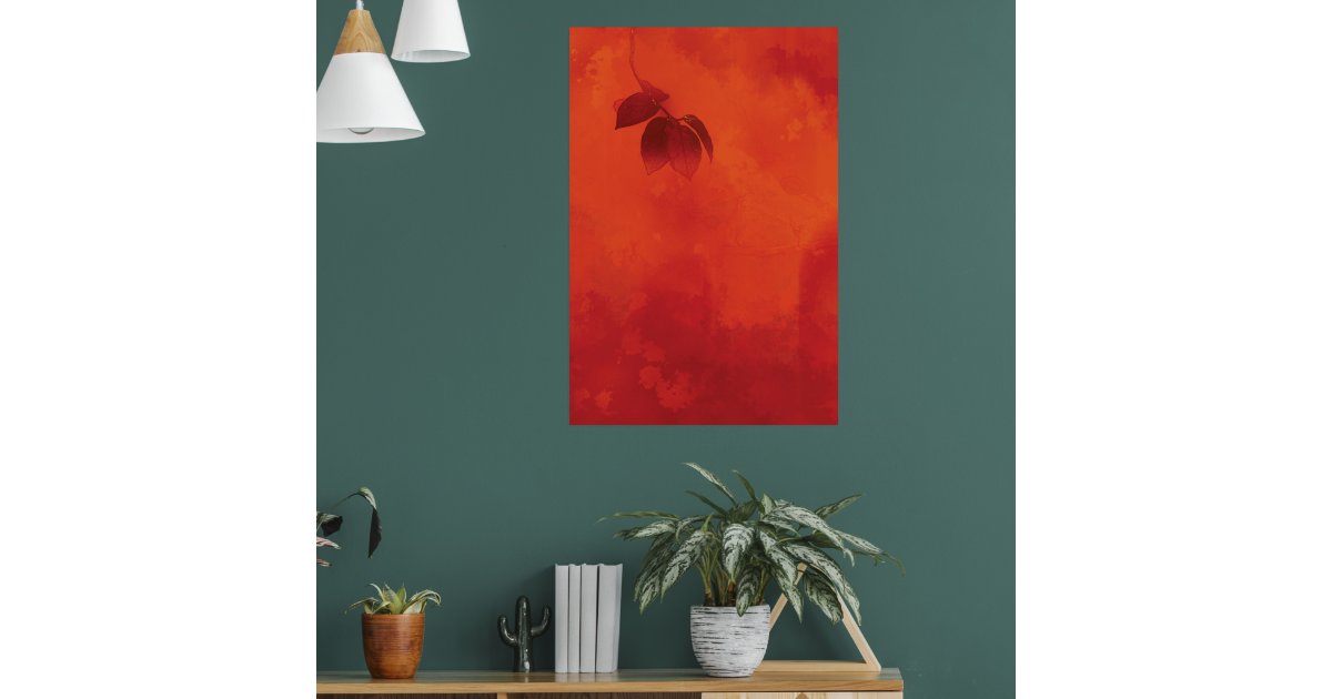 Burnt Orange Persimmon Leaf Abtract Autumn Poster | Zazzle
