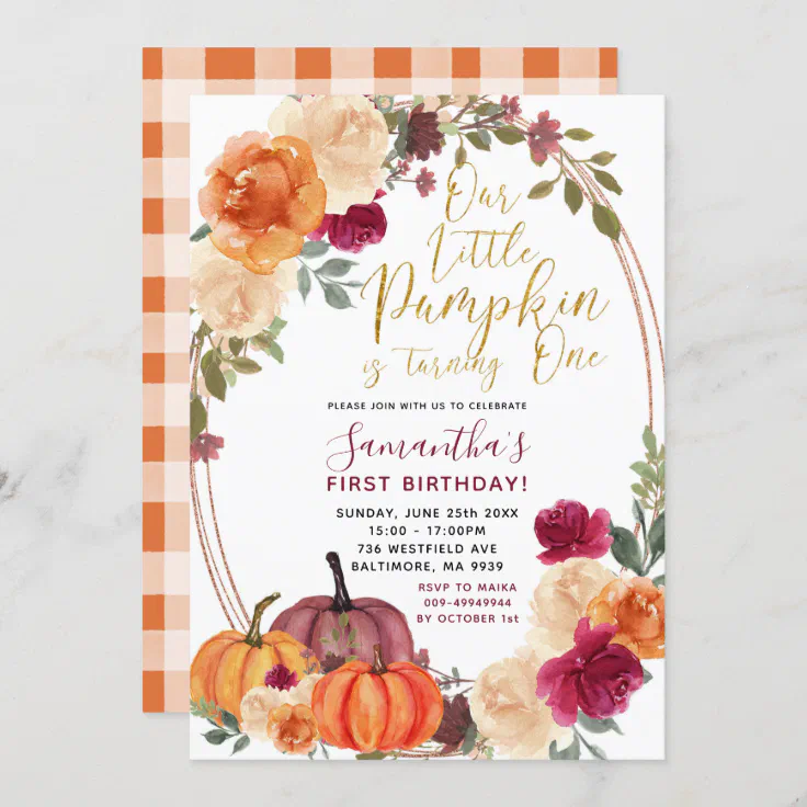 Burnt Orange Pumpkin Birthday Invitation | Zazzle
