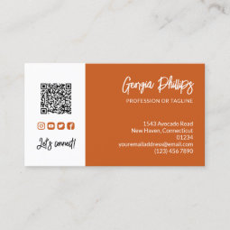 Burnt Orange QR Code Photo Social Media Icons Business Card | Zazzle