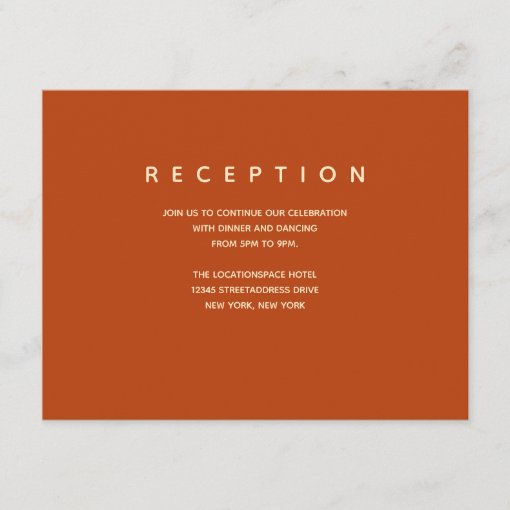 Burnt Orange Reception Info Enclosure Card | Zazzle