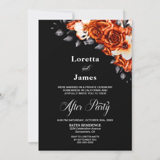 Burnt Orange Rose Floral Wedding Reception Photo Invitation | Zazzle