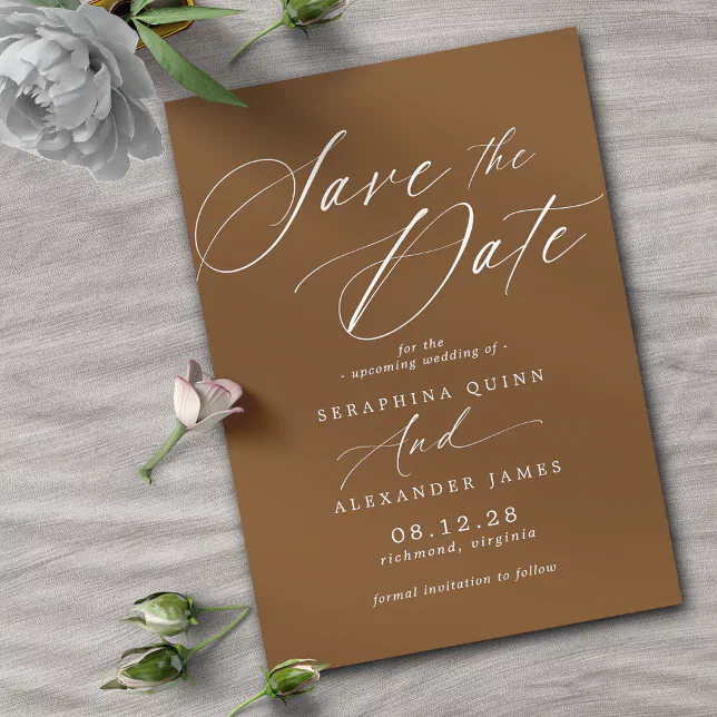 Burnt Orange Rust | Elegant Earthy Fall Wedding Save The Date | Zazzle