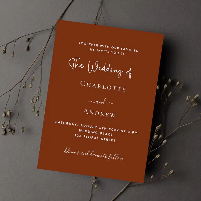 Burnt orange rust script wedding invitation | Zazzle