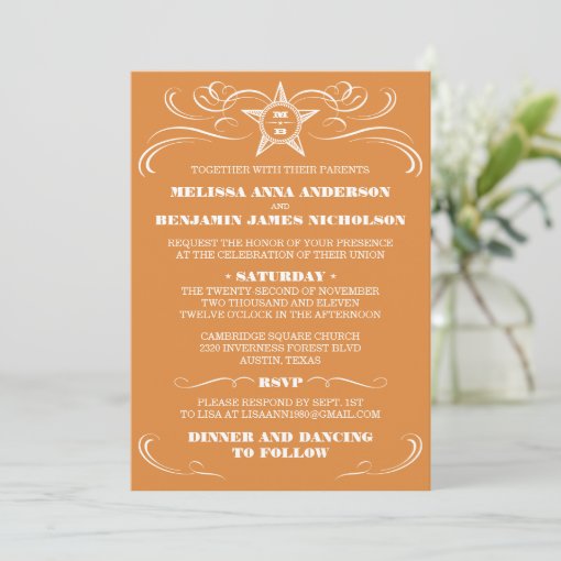 Burnt Orange Southern Style Wedding Invitations | Zazzle