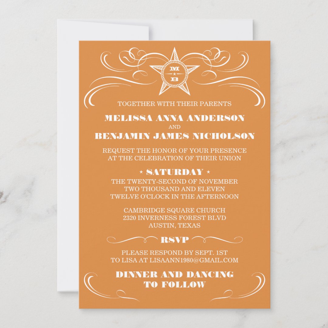 Burnt Orange Southern Style Wedding Invitations | Zazzle