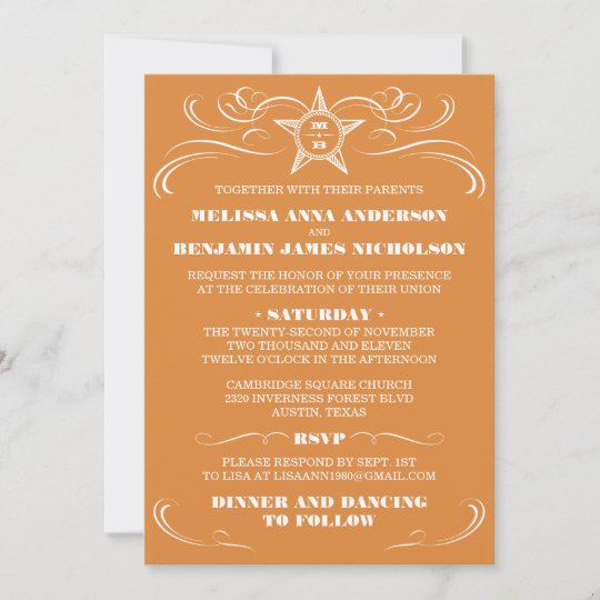 Burnt Orange Southern Style Wedding Invitations | Zazzle.com