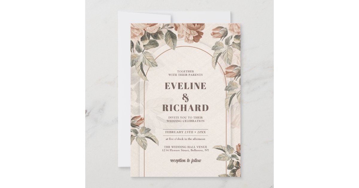 Burnt orange terracotta and greenery foliage arch invitation | Zazzle